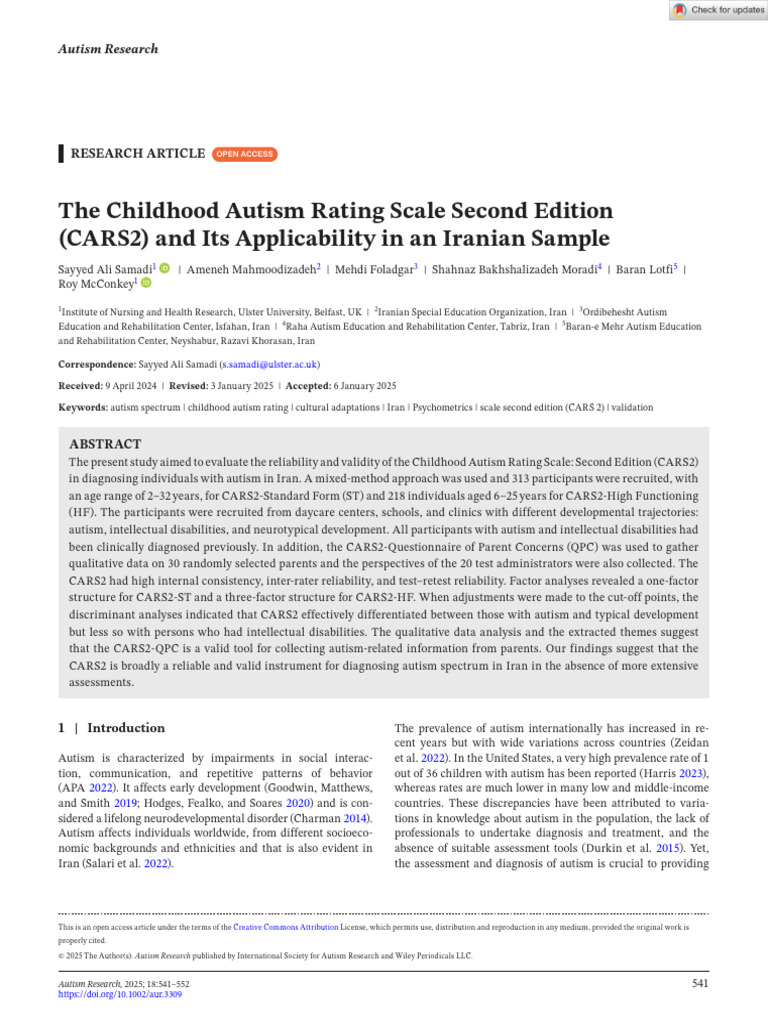 CARS2 Validity in Iranian Autism Diagnosis | PDF | Autism | Behavioural ...