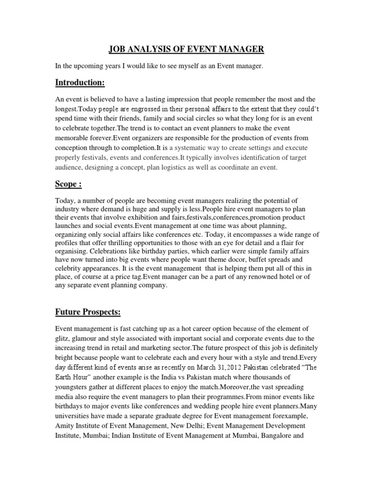 Job Analysis Of Event Manager Pdf Knowledge Business