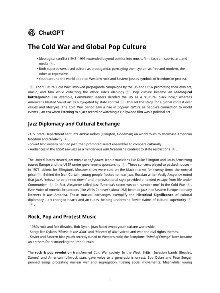The Cold War and Global Pop Culture | PDF | Cold War | Soviet Union