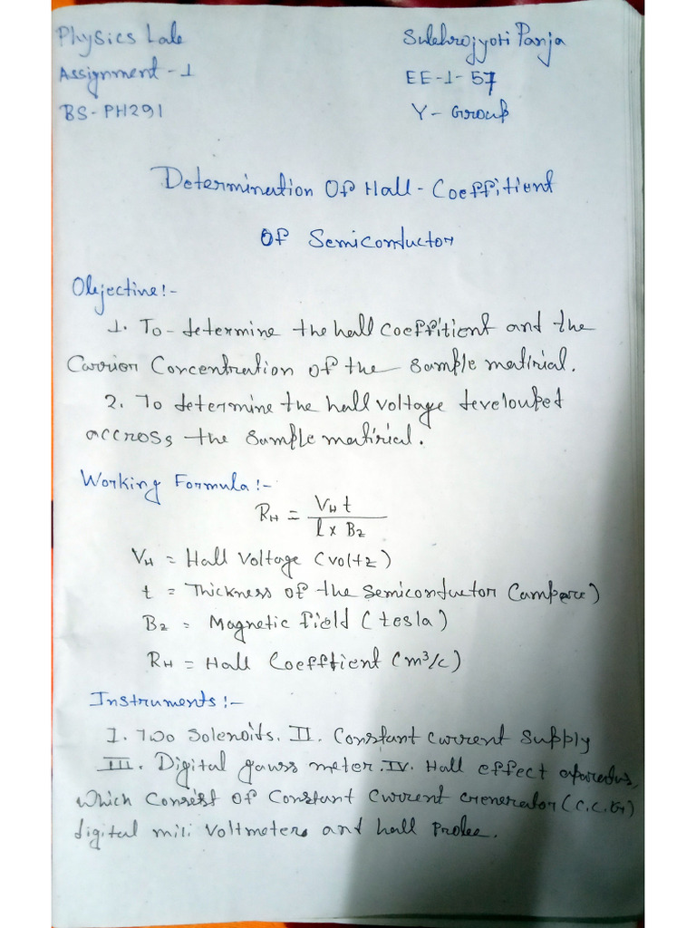 Physics Lab Assignment - EE1 - 57 - SUBHROJYOTI PANJA | PDF