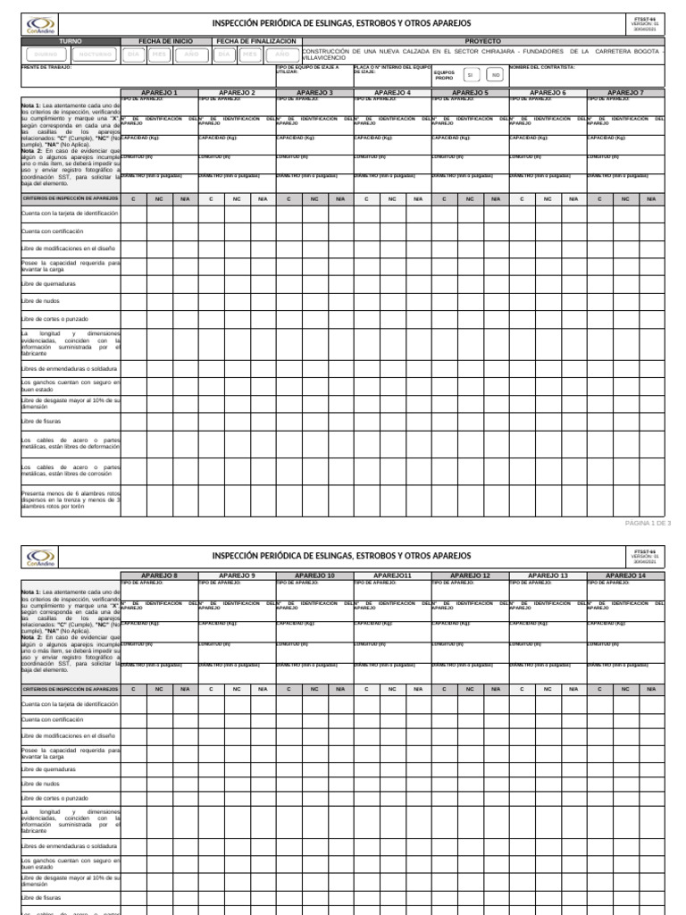 FTSST-66 INSPECCION PERIODICA DE ESLINGAS, ESTROBOS Y OTROS APAREJOS ...