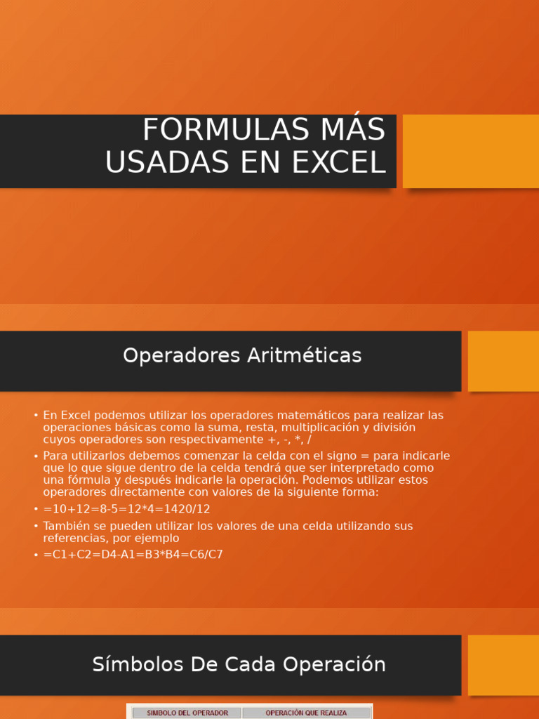 Formulas Mas Usadas en Excel | PDF | Macro (informática) | Multiplicación