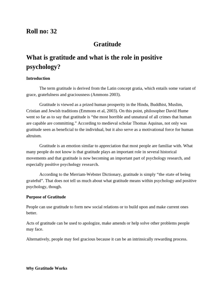 What is Gratitude and What is the Role in Positive Psychology | PDF ...