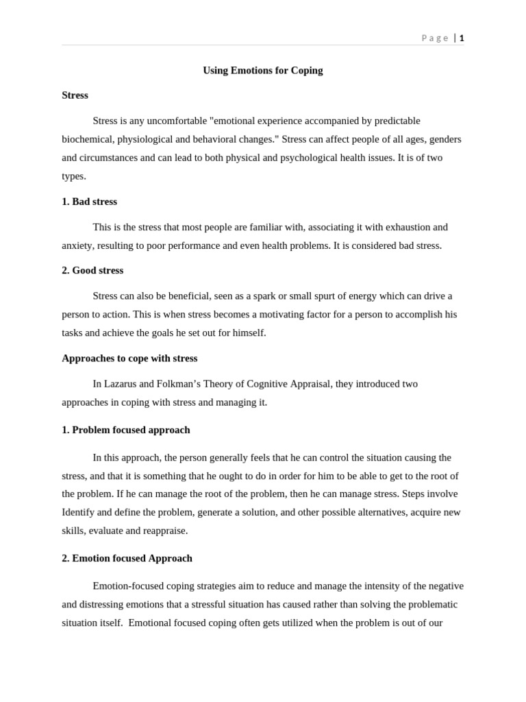 Coping with Stress: Emotional Strategies | PDF | Subjective Experience ...