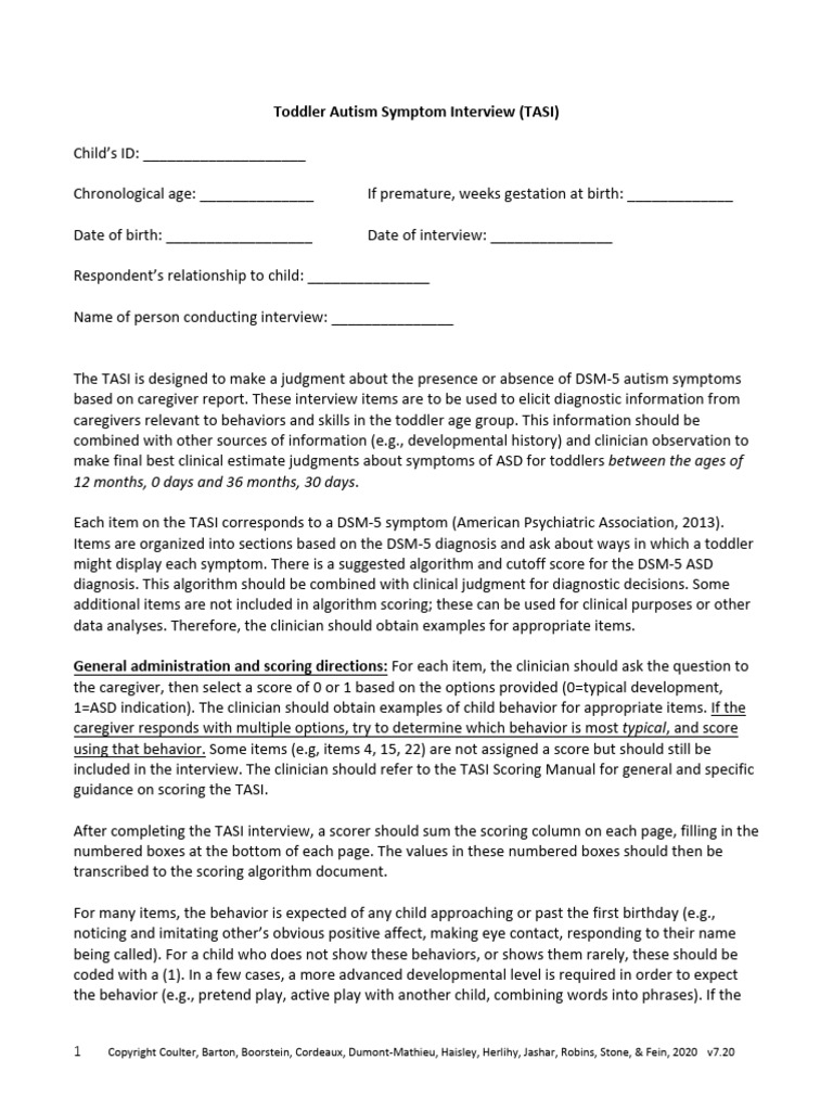 Toddler Autism Symptom Interview Guide | PDF | Autism | Dsm 5