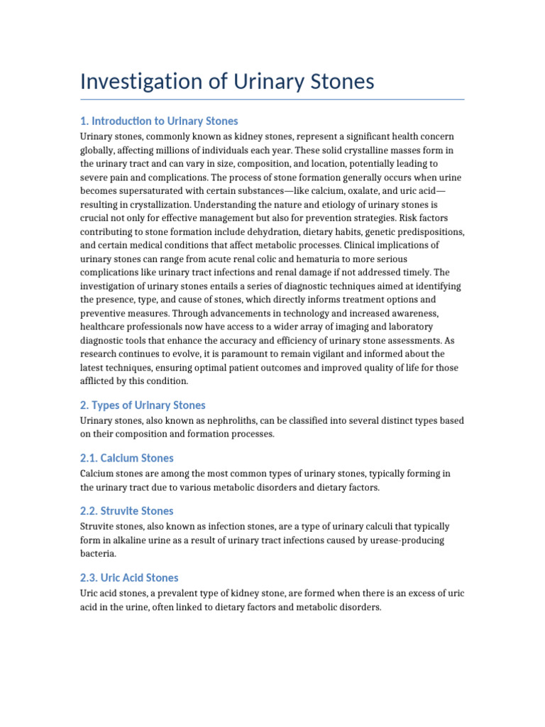 Urinary Stones: Diagnosis and Management | PDF | Medical Imaging | Medicine