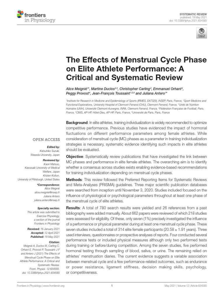 The Effects of Menstrual Cycle Phase On Elite Athlete Performance - A ...