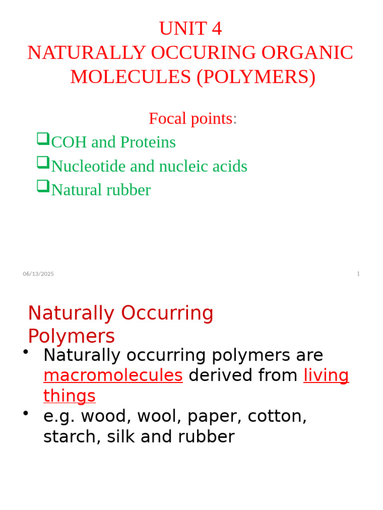 Org - Chem Chap 4 Natural Polymer | PDF | Nucleotides | Glucose