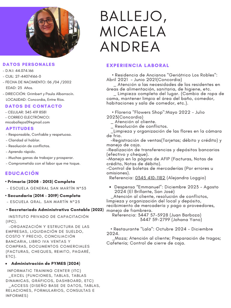 CV 2025 Ball Ejo Micaela | PDF | Tarjeta de débito | Economias
