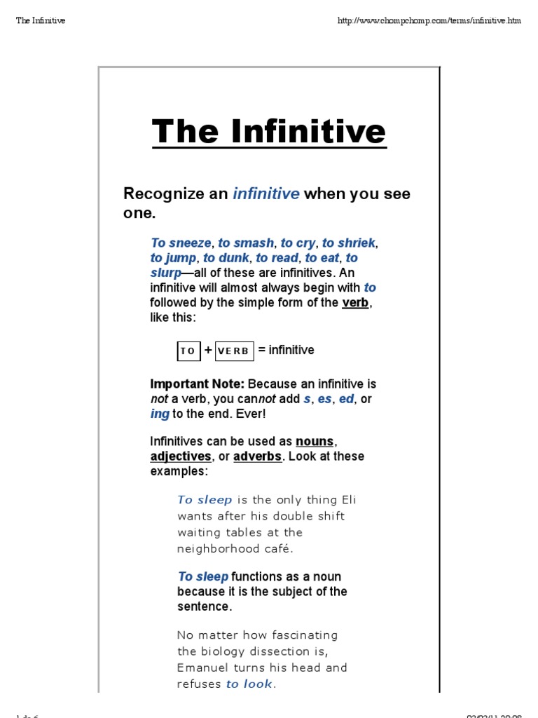 The Infinitive | Verb | Adverb