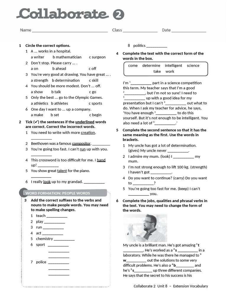 Unit 8 Extension Vocabulary Exercises | PDF | Word | Morphology