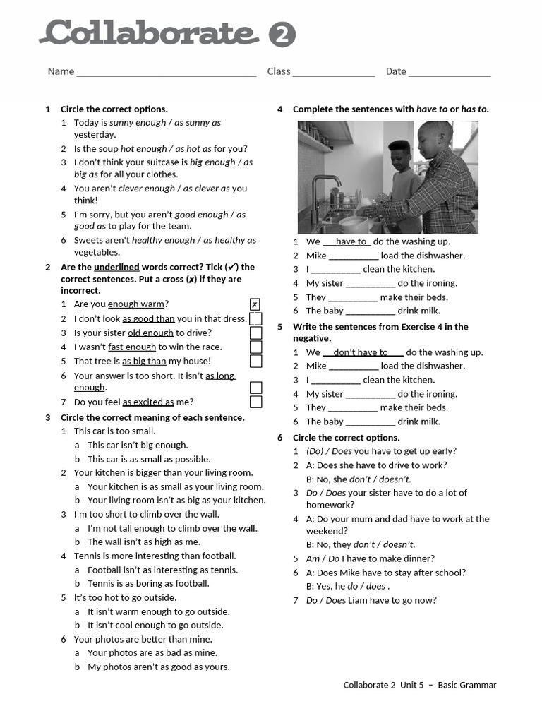COL TRB 2 Basic Grammar Unit 5 Without Answers | PDF