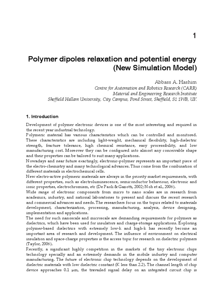 1 Polymer Dipoles Relaxation and Potential Energy New Simulation Model ...