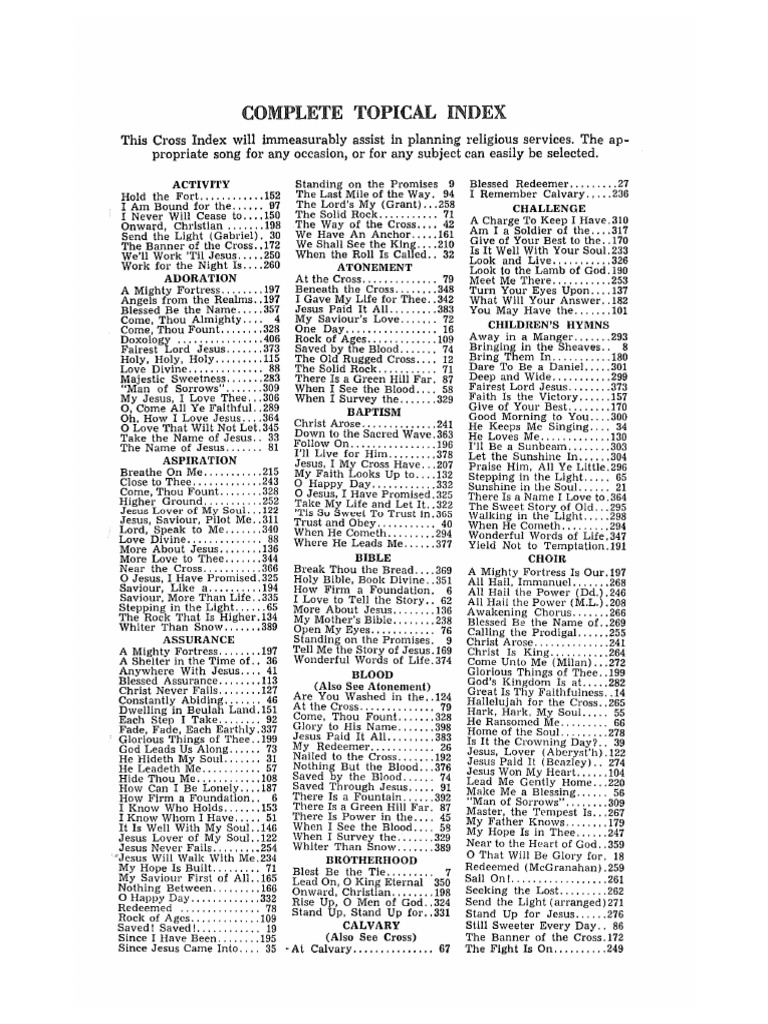 Topical Index of Hymns (Red) | PDF