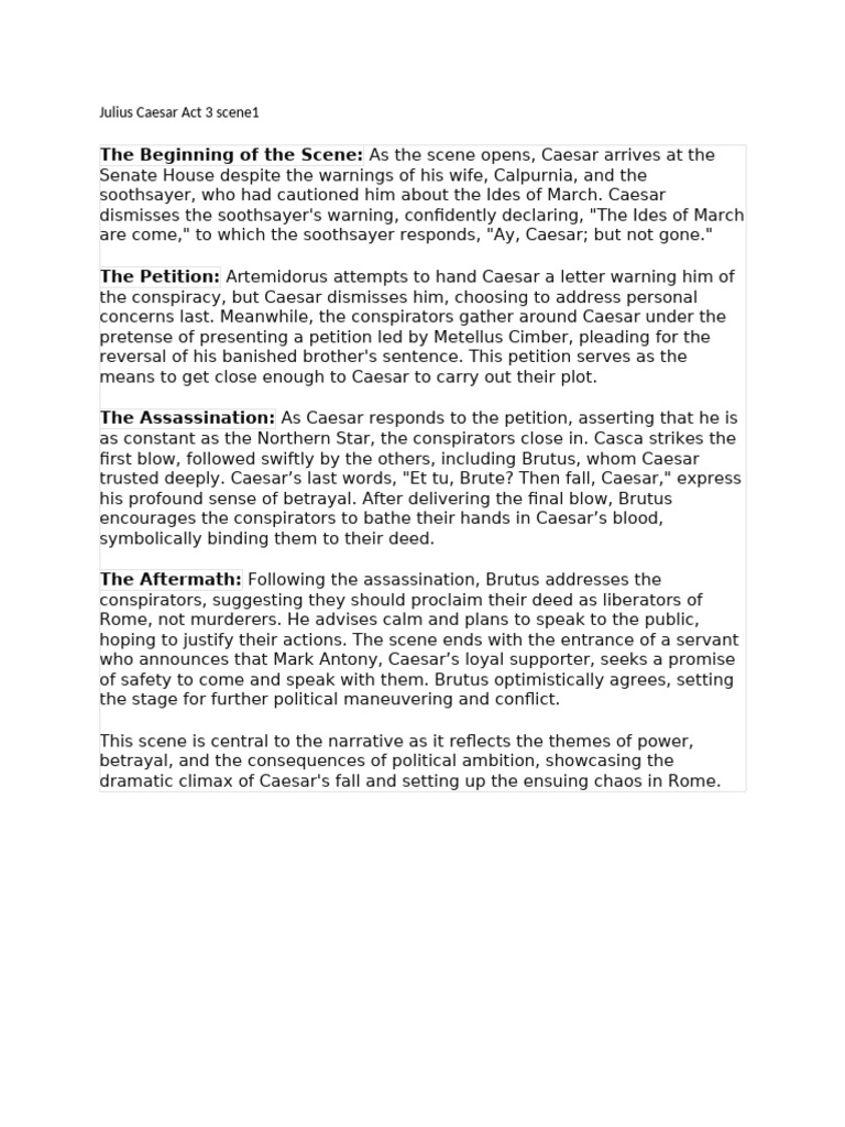 Caesar's Assassination in Act 3, Scene 1 | PDF