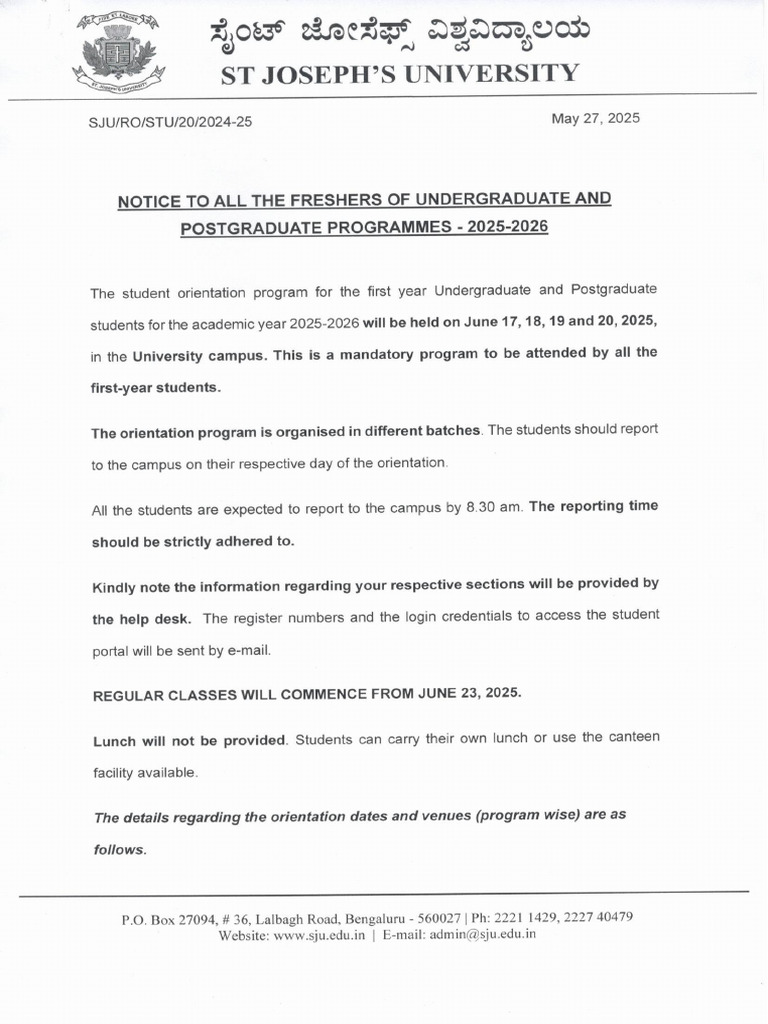 Notice To All First Year Students-Orientation, 2025 - 20250528094839 | PDF