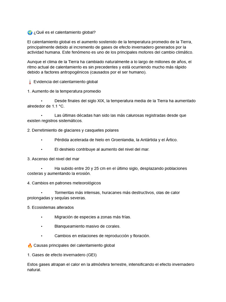 Calentamiento Global: Causas y Consecuencias | PDF | Cambio climático ...