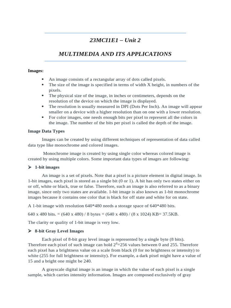 23MCI1E1-Multimedia Unit 2 | PDF | Rgb Color Model | Pixel