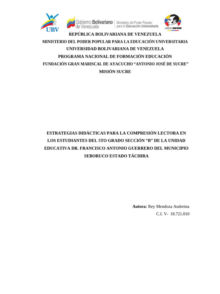 Proyecto 8vo Semestre Andreina Listo | PDF | Aprendizaje | Comprensión lectora