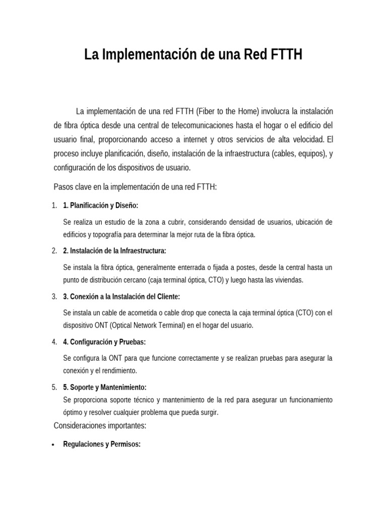 Diseño de Red FTTH: Guía de Implementación | PDF