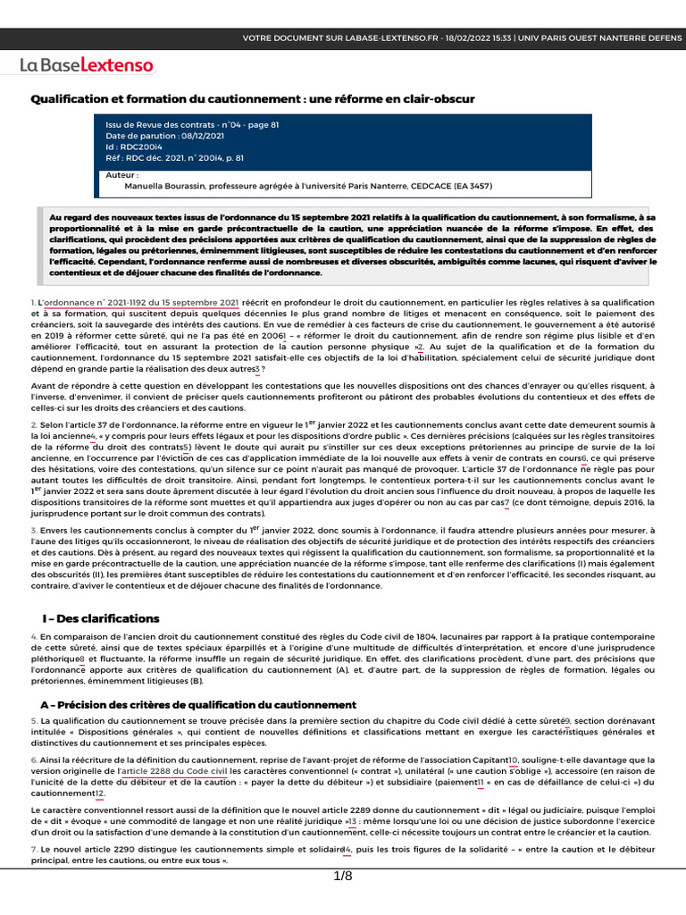 Réforme du cautionnement : clarifications et enjeux | PDF ...