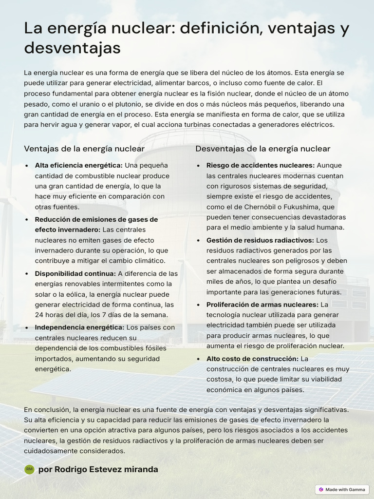 La Energia Nuclear Definicion Ventajas y Desventajas | PDF | La energía nuclear | Planta de ...