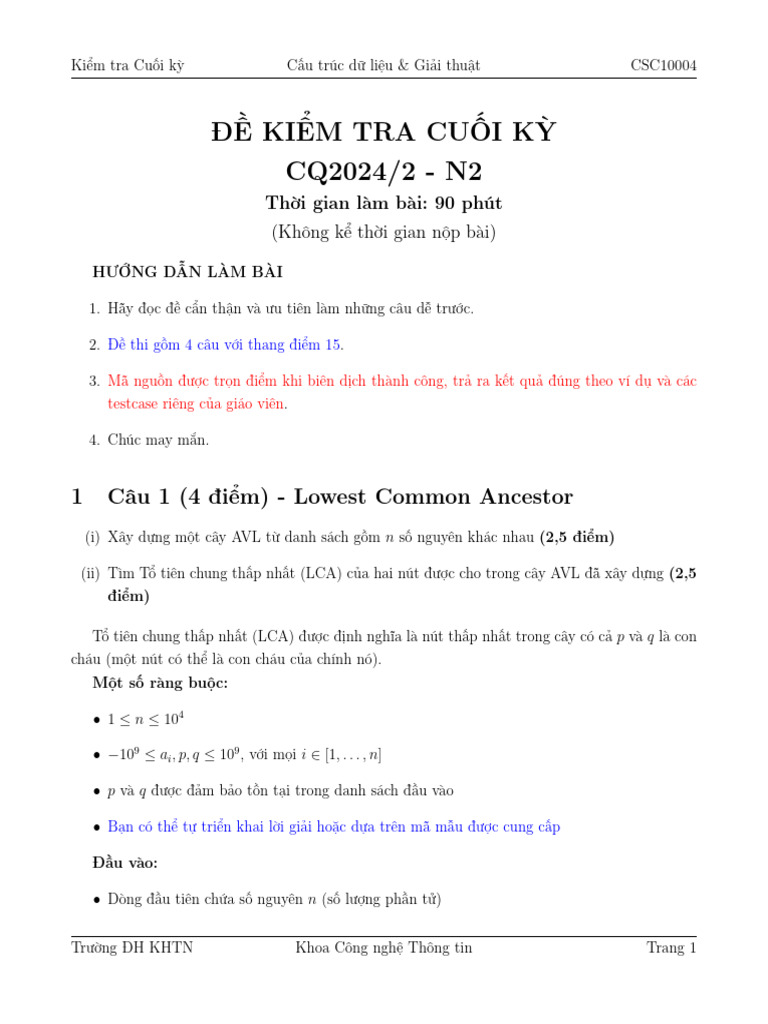 Csc10004 Dsa Final Exam 24ctt2 n2 | PDF