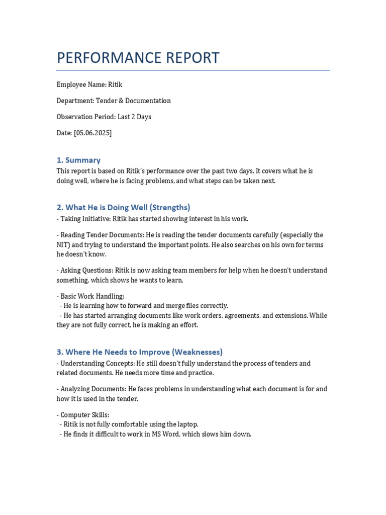 Ritik Performance Report | PDF