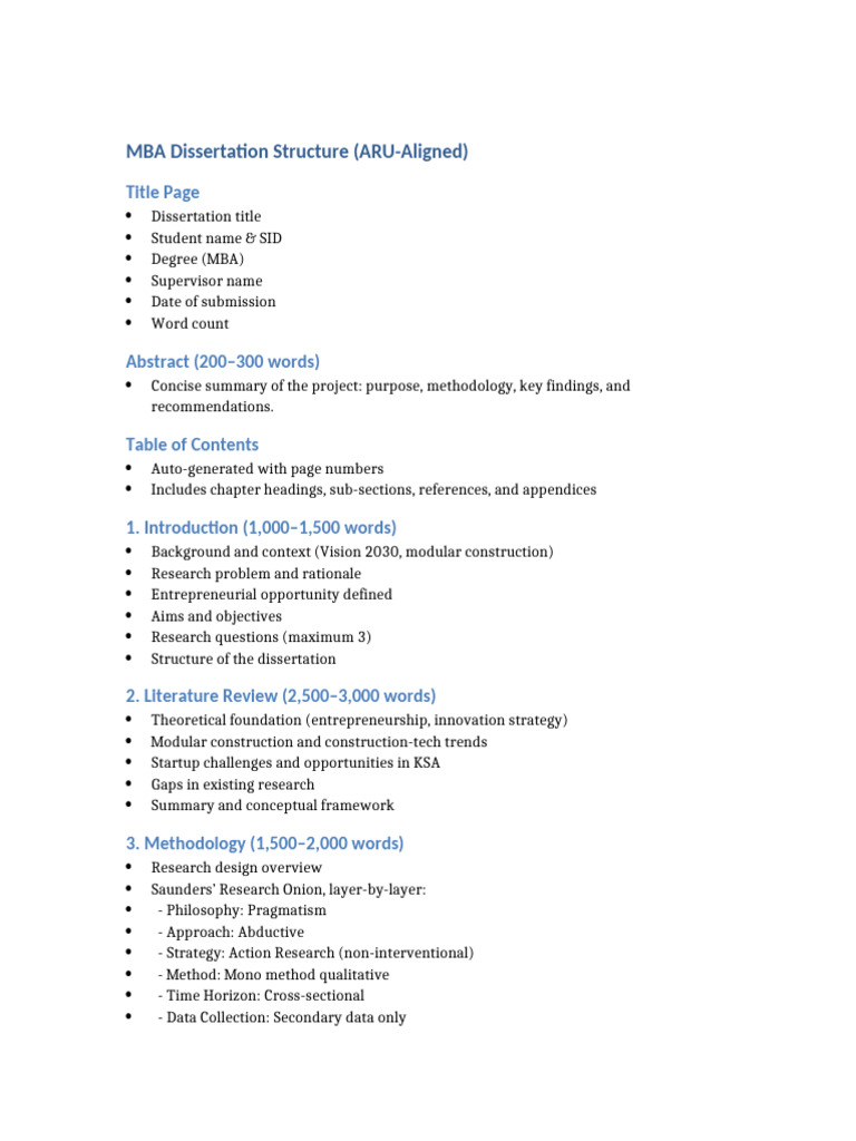 Aligned MBA Dissertation Structure | PDF | Entrepreneurship | Methodology
