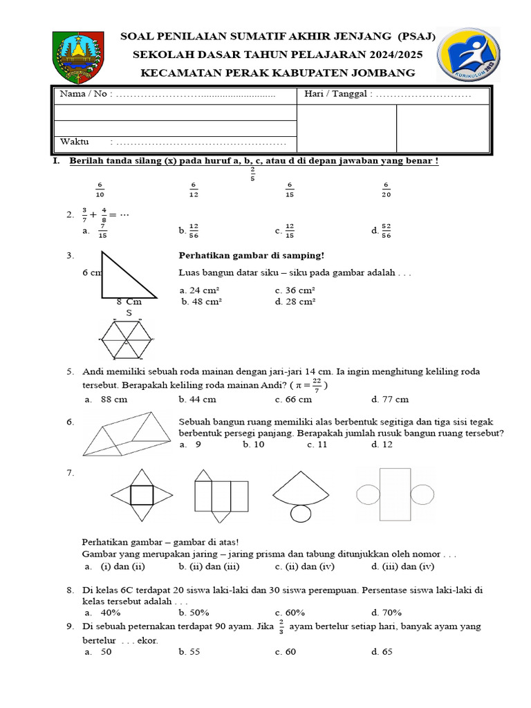 Psaj Kelas 6 Matematika 2025 | PDF