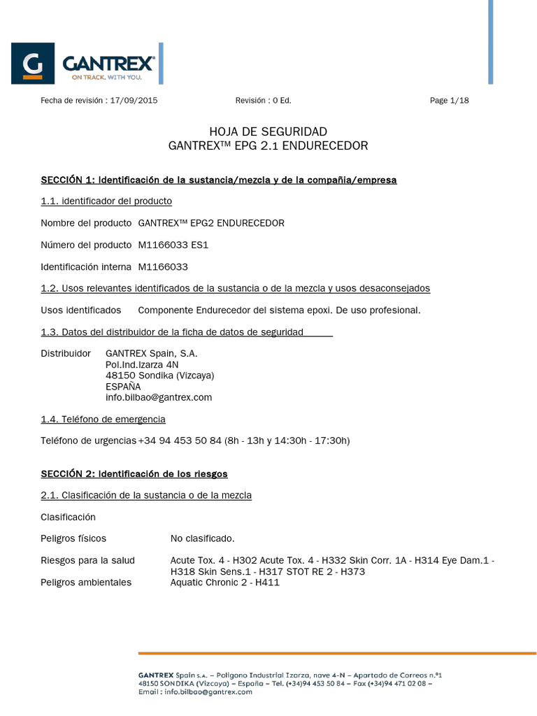 GANTREX EPG 2.1 - Endurecedor | PDF | Agua | Química