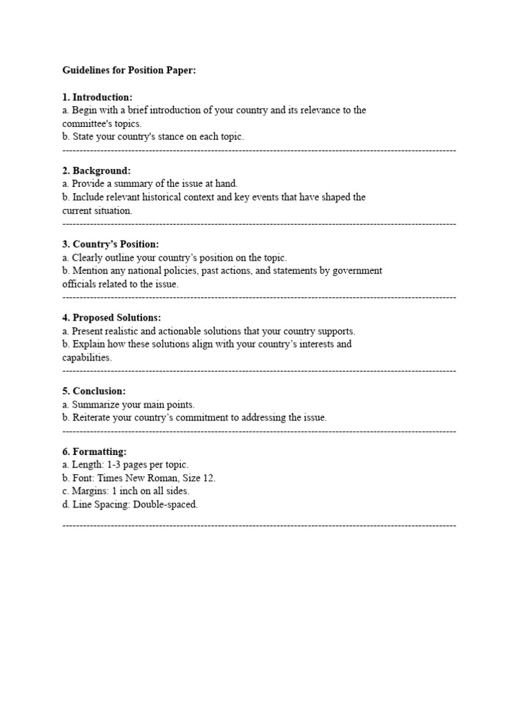 Guidelines For Position Paper | PDF