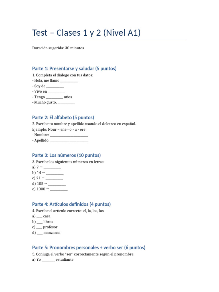 Test Clases 1 y 2 A1 | PDF