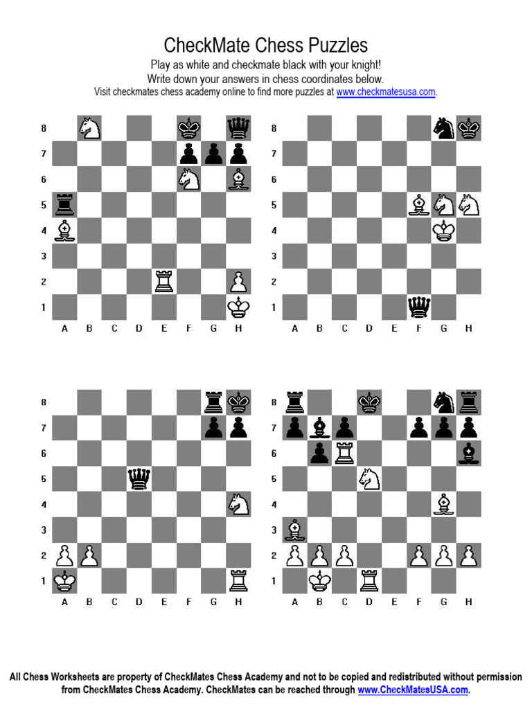 CheckMate With The Knight Chess Worksheet | PDF | Chess | Chess Theory