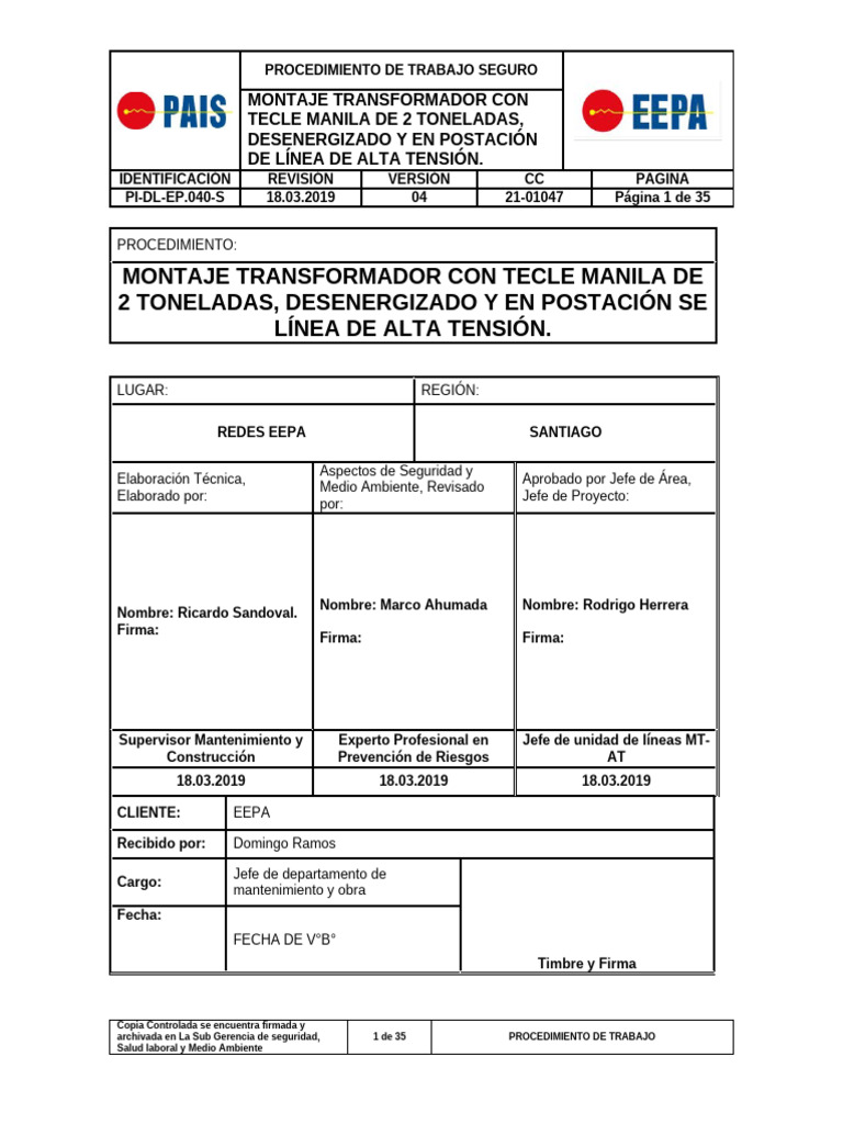 PI-DL-EP.040-S Montaje Transformador Con Tecle Manila de 2 Toneladas ...