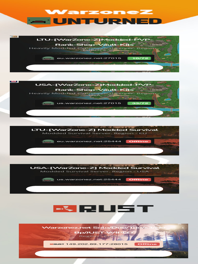 WarZone-Z Servers Network | PDF