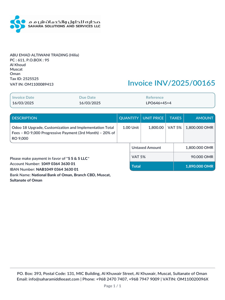 Invoice INV/2025/00165 Details | PDF