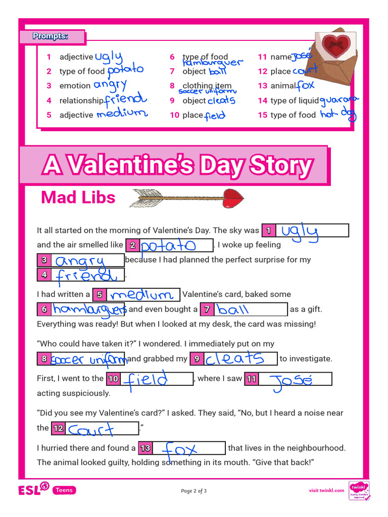 Mad Libs Valentines Day Story | PDF