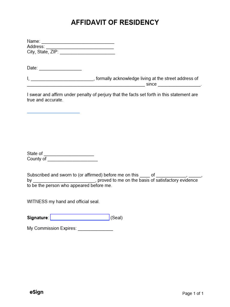 Affidavit of Residency | PDF