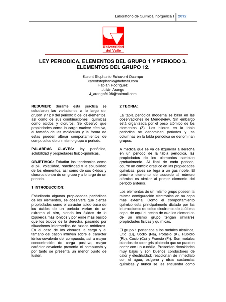 Ley Periodica | PDF | Solubilidad | Enlace químico