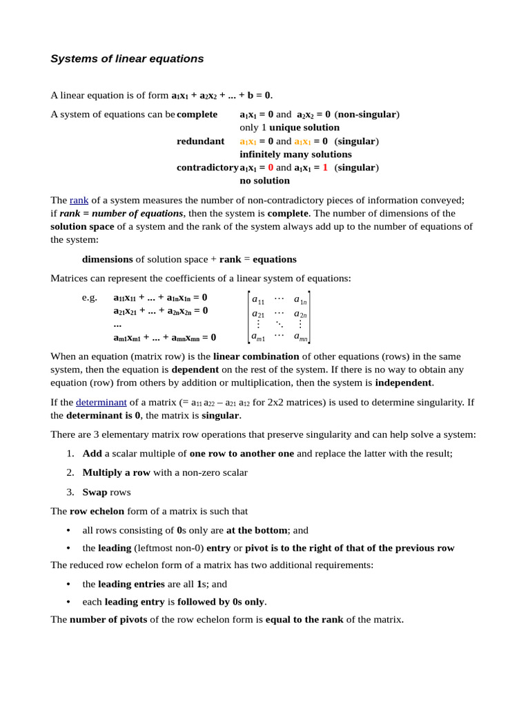 Linear Algebra - Class Notes | PDF | Matrix (Mathematics) | Euclidean ...