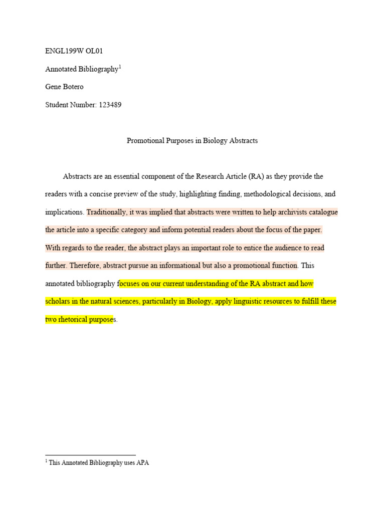 ENGL119W.annotatedBibliography. Sample | PDF | Abstract (Summary ...
