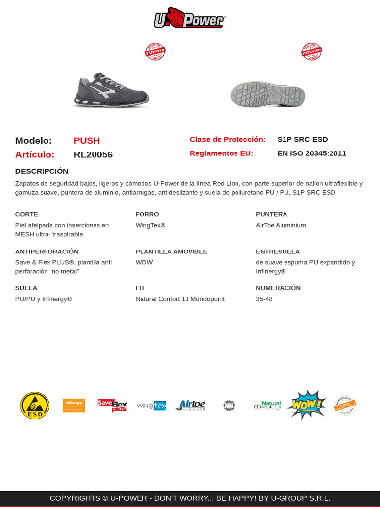 Zapato de Seguridad S P SRC Esd Serraje Rejilla Push Upower T 25055547 ...