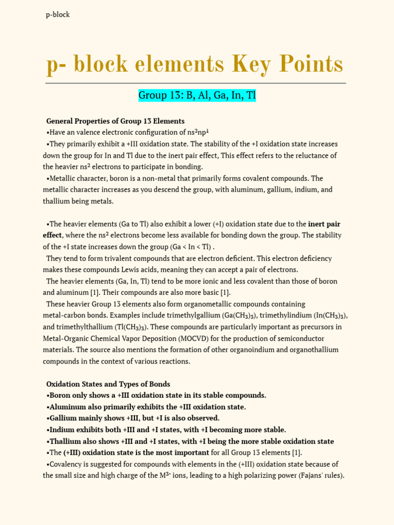 Group 13 Elements: Properties & Compounds | PDF | Nitrogen | Aluminium