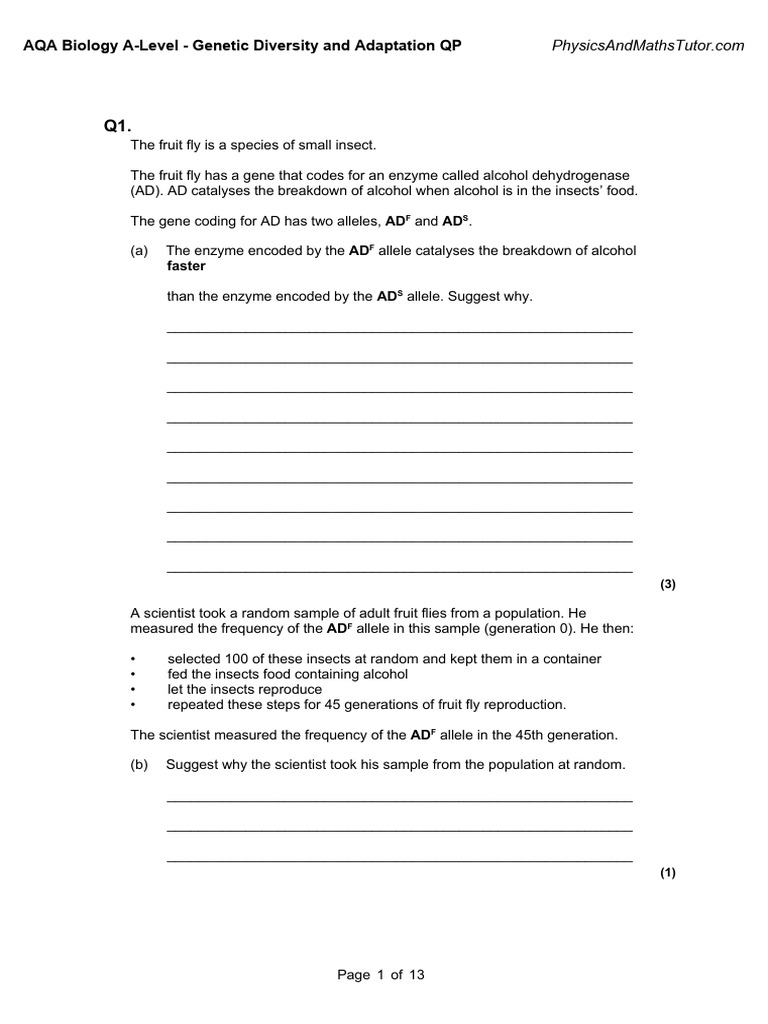 4.4 Genetic Diversity and Adaptation QP and MS | PDF | Natural ...