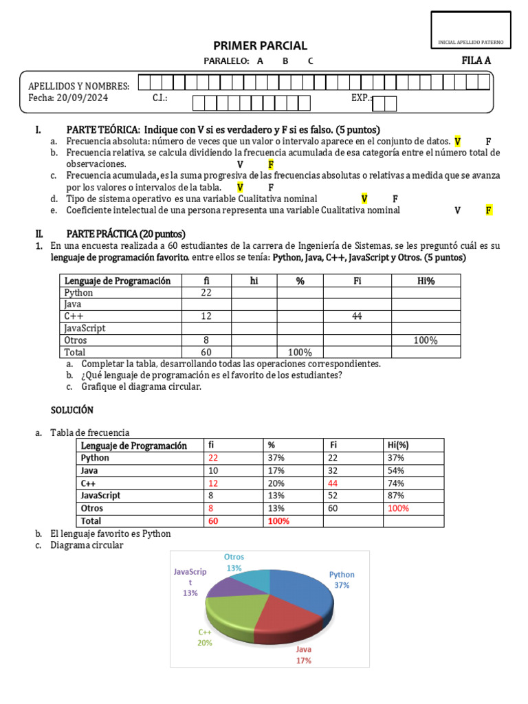 1 Sol Primer Parcial Estadistica I | PDF | Lenguaje de programación | Python (lenguaje de ...