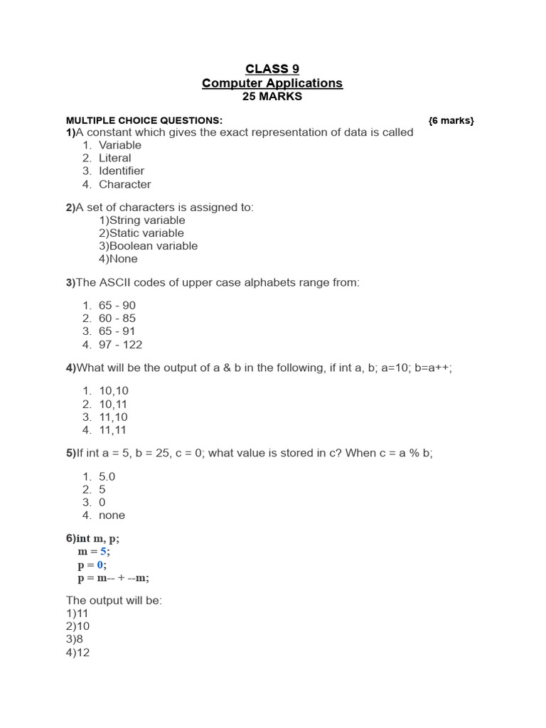 CLASS 9th 18-6-24 Computer QP | PDF