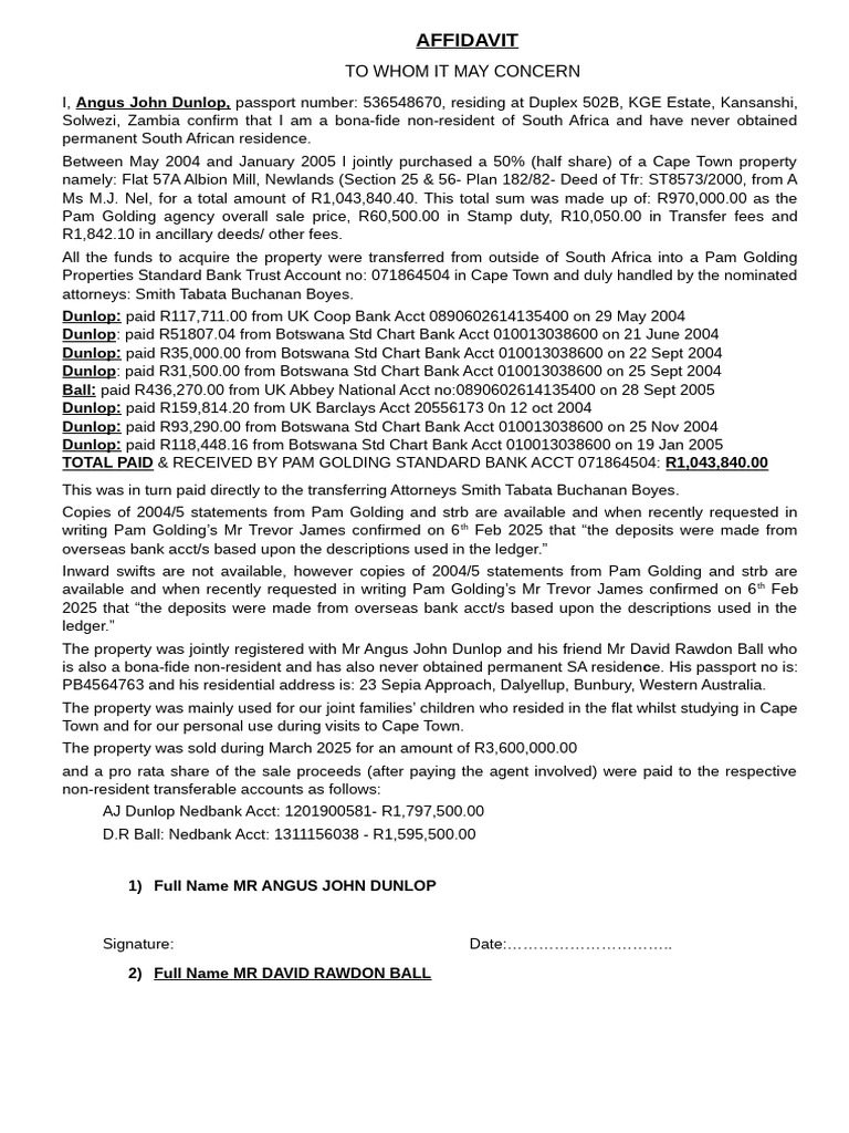 AAA - Angus John Dunlop Affidavit - Nedbank Funds April 2025 | PDF ...