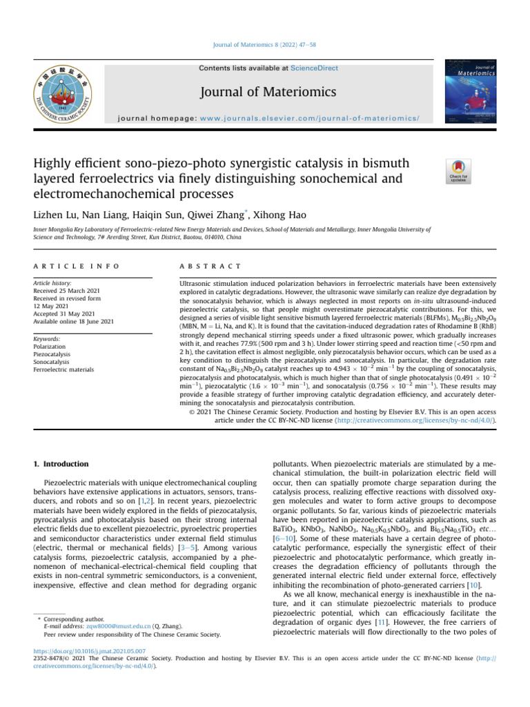 Journal of Materiomics: Lizhen Lu, Nan Liang, Haiqin Sun, Qiwei Zhang ...