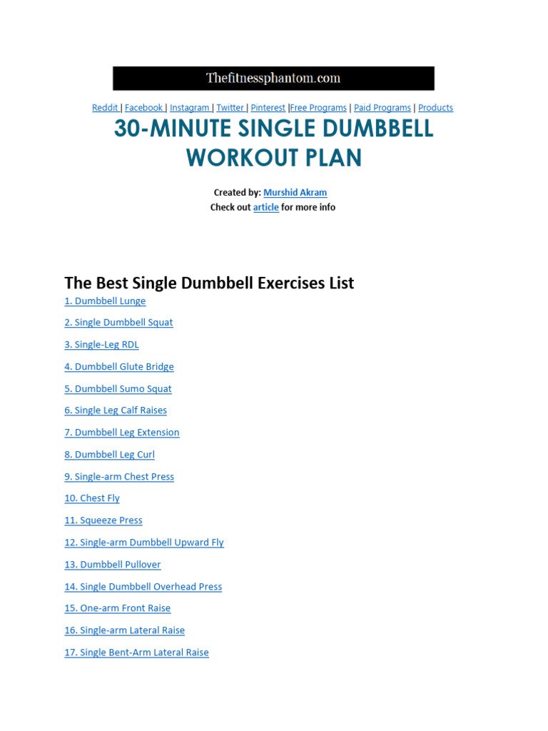 30-Minute Single Dumbbell Workout Plan | PDF | Copyright